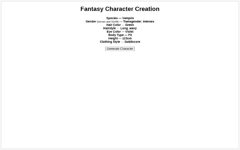 Fantasy Character Generator