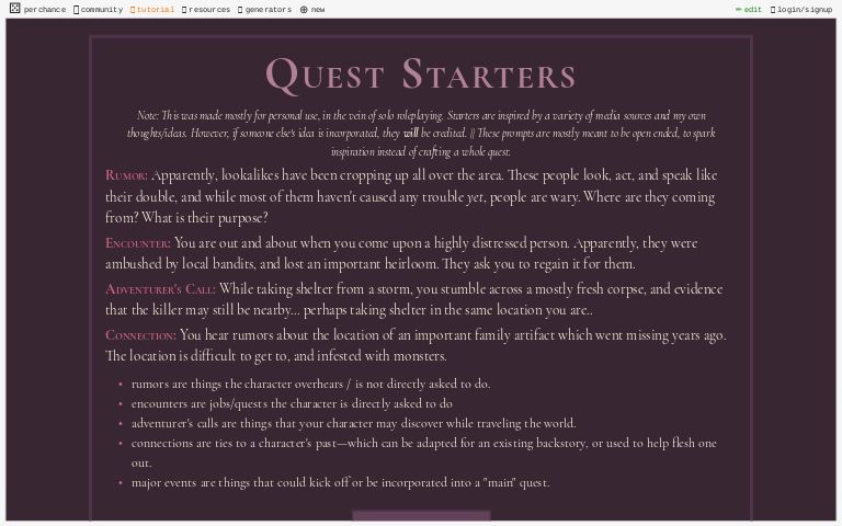 Quest Starters ― Perchance Generator