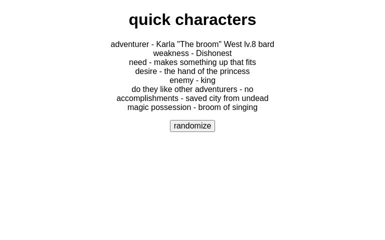 quick characters ― Perchance Generator
