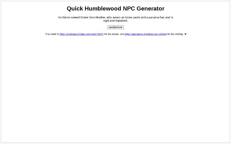 Quick Humblewood NPC Generator