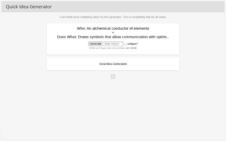 quick-idea-who-what ― Perchance Generator