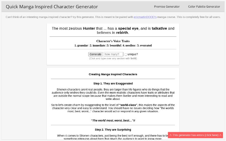 Quick Manga Inspired Character Generator