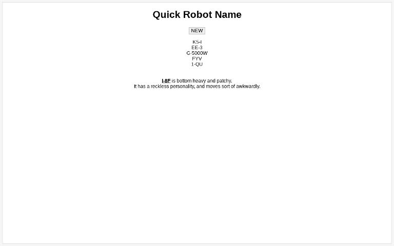 Quick Robot Name ― Perchance Generator