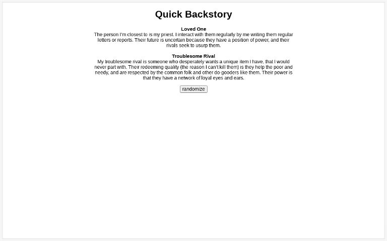 Quick Backstory ― Perchance Generator