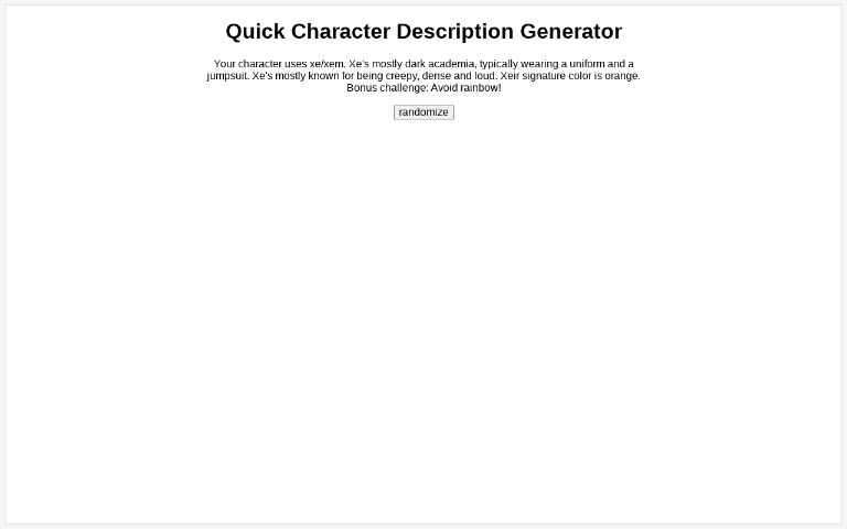 Quick Character Description Generator