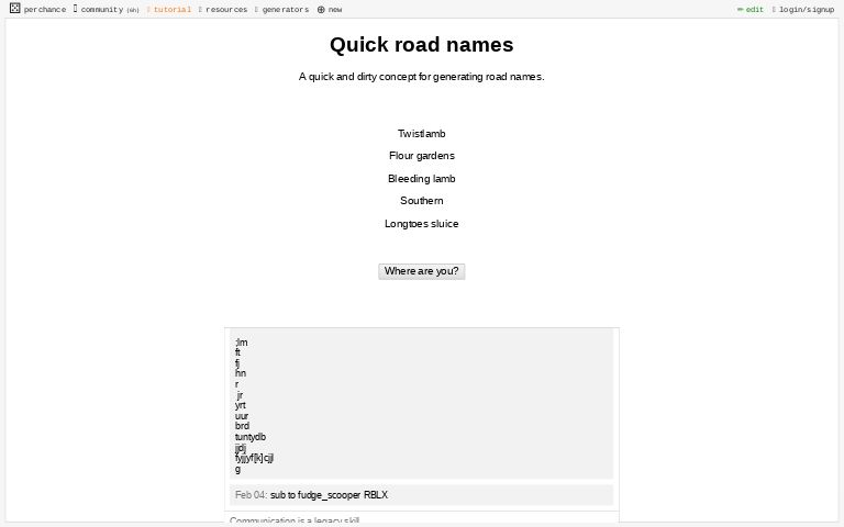 Quick road names ― Perchance Generator