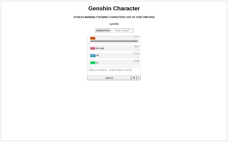 Genshin Character ― Perchance Generator