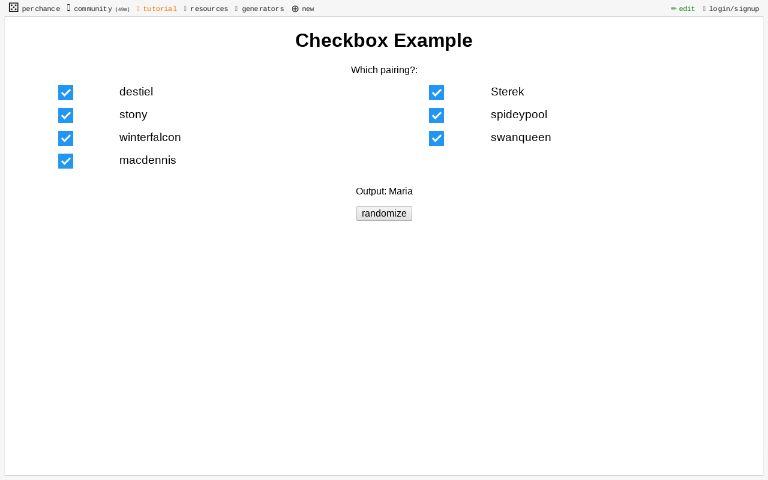 Checkbox Example ― Perchance Generator