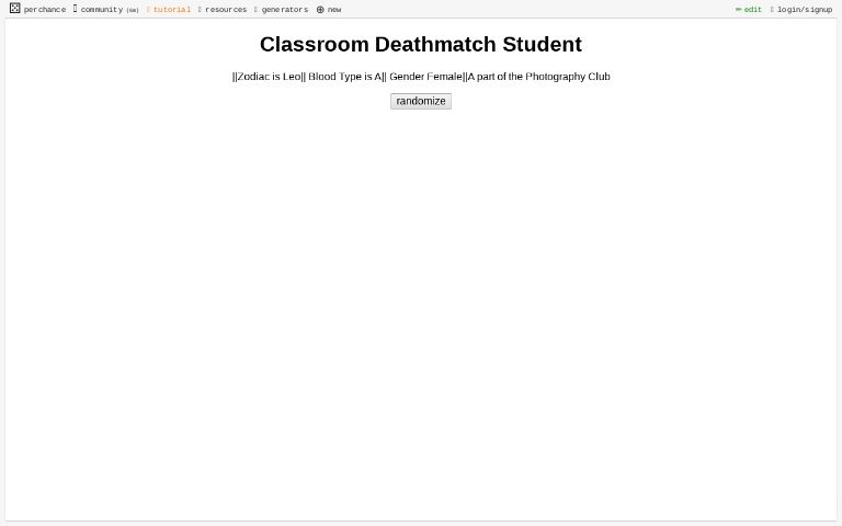 Classroom Deathmatch Student ― Perchance Generator