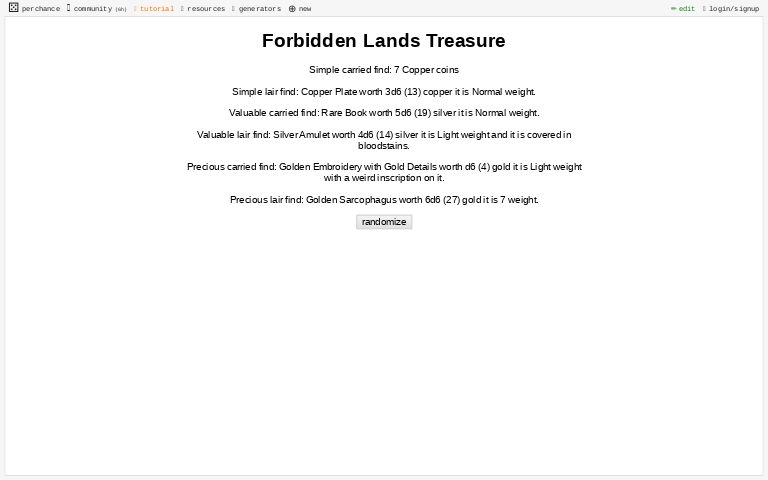 Forbidden Lands Treasure ― Perchance Generator