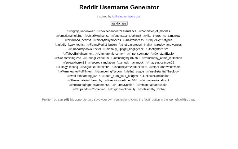 Reddit Username Generator