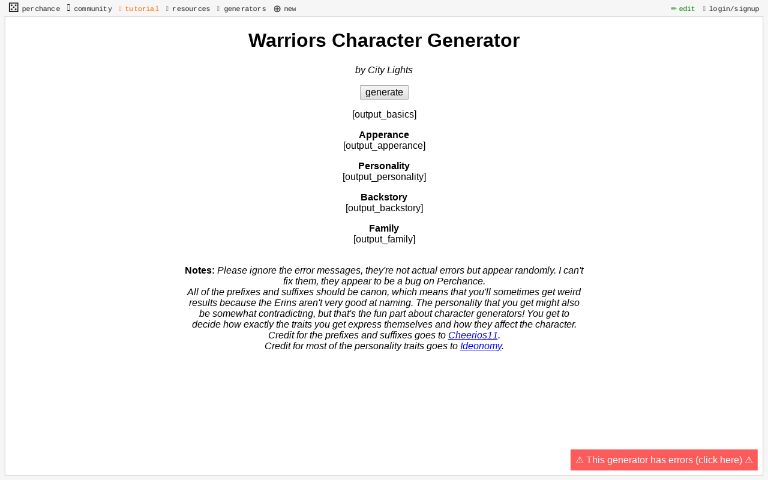 Warriors Character Generator
