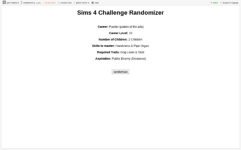 Sims 4 Challenge Randomizer ― Perchance Generator