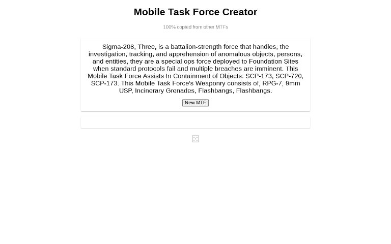 Mobile Task Force Creator ― Perchance Generator