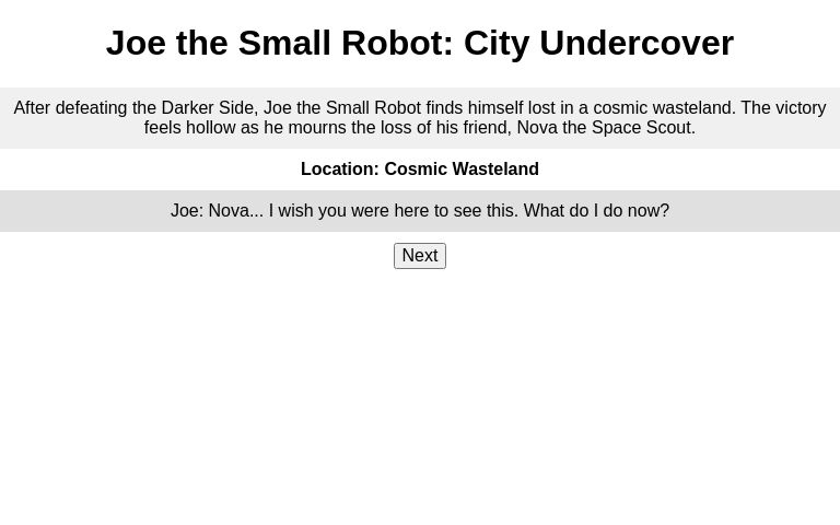 Joe the Small Robot: City Undercover ― Perchance Generator