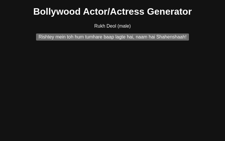 Bollywood Actor/Actress Generator