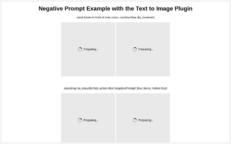 Negative Prompt Example with the Text to Image Plugin