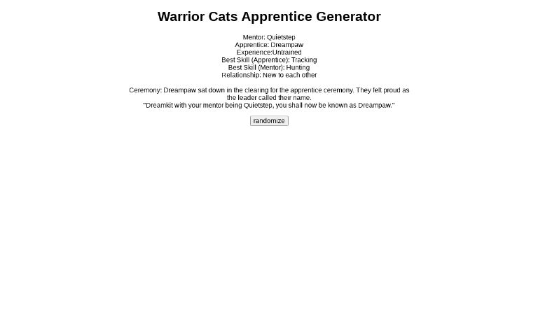 Warrior Cats Apprentice Generator