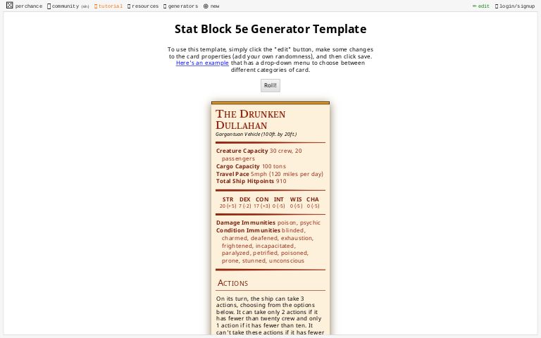 Stat Block 5e Generator Template
