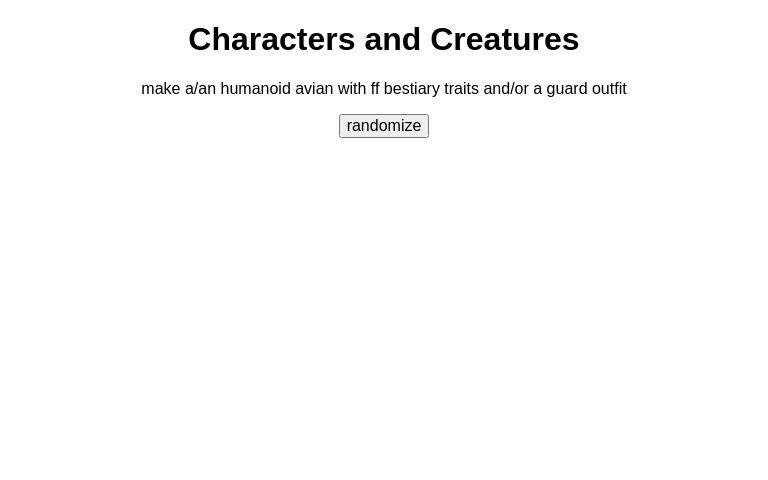 Characters and Creatures ― Perchance Generator