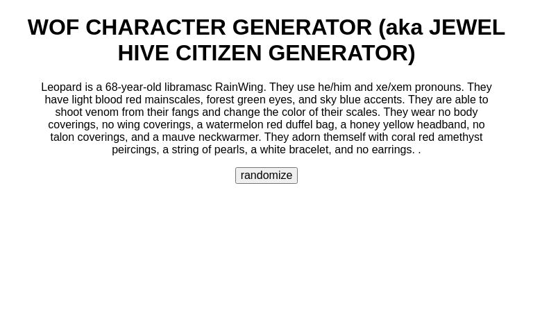 WOF CHARACTER GENERATOR (aka JEWEL HIVE CITIZEN GENERATOR)