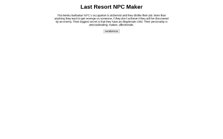 Last Resort NPC Maker ― Perchance Generator