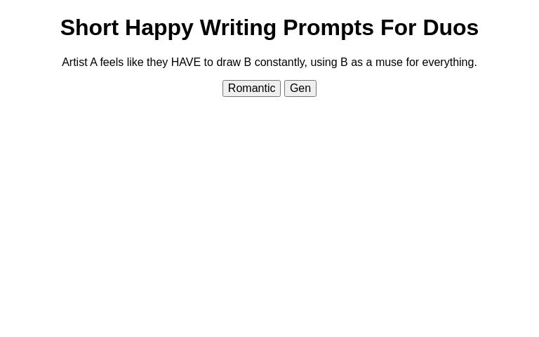 Short Happy Writing Prompts For Duos ― Perchance Generator