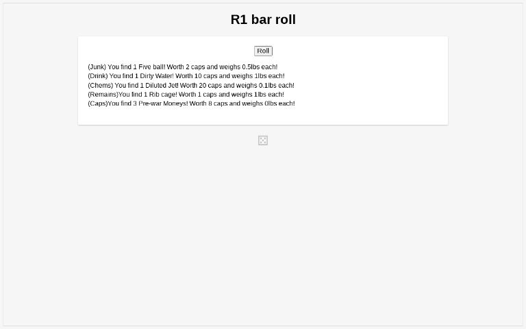 R1 bar roll ― Perchance Generator