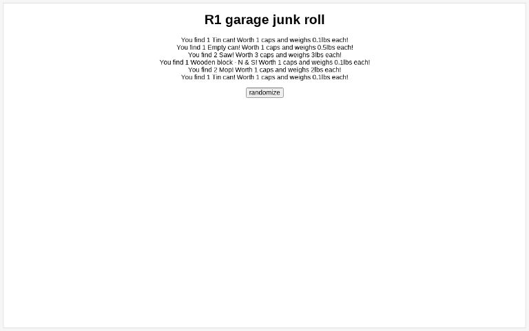 R1 garage junk roll ― Perchance Generator