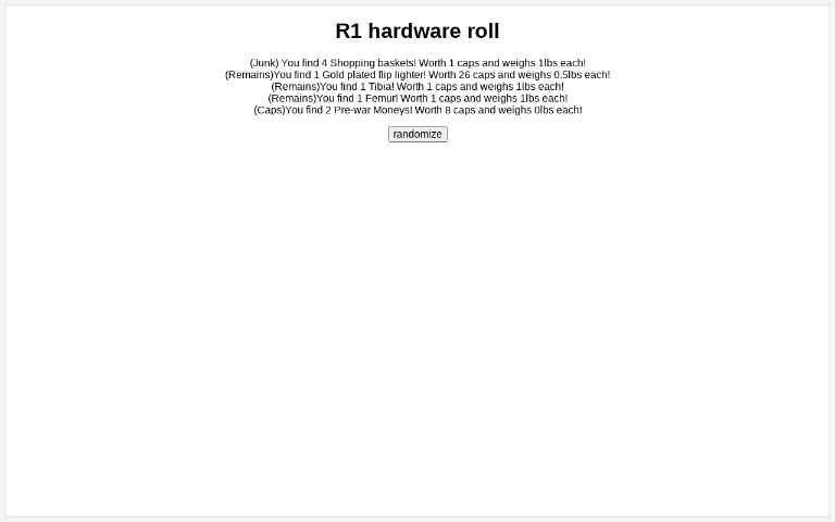 R1 hardware roll ― Perchance Generator