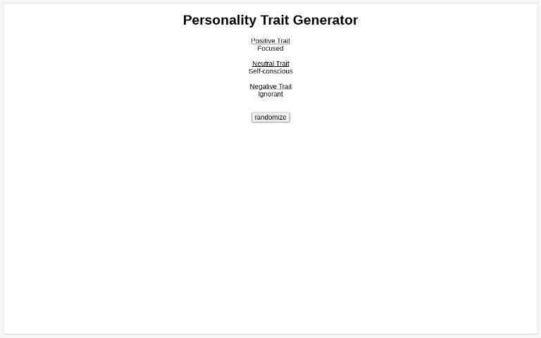Personality Trait Generator