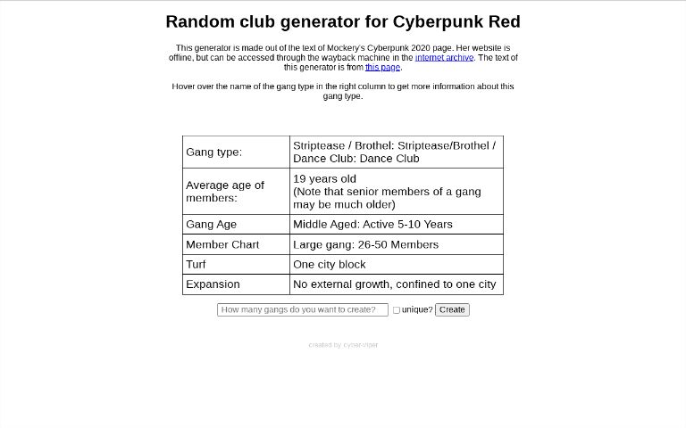 Random club generator for Cyberpunk Red