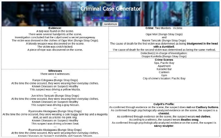 Criminal Case Generator ― Perchance