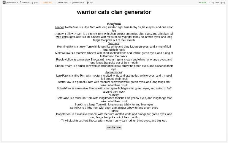warrior cats clan generator