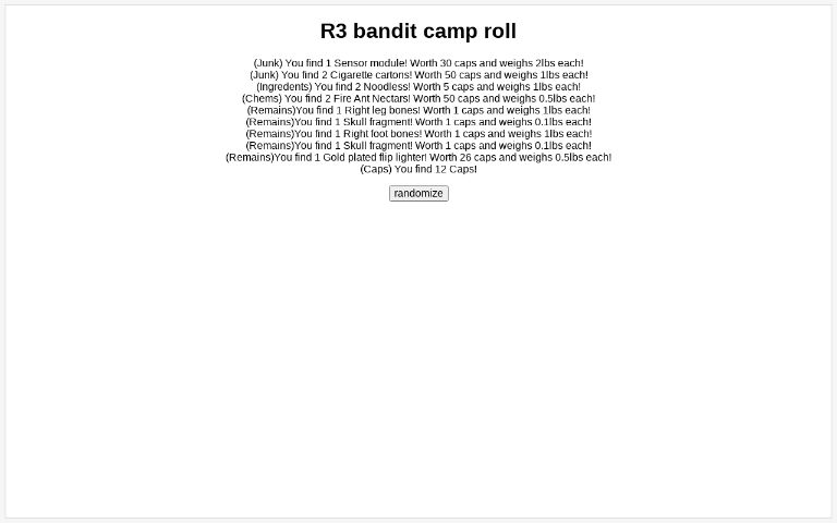 R3 bandit camp roll ― Perchance Generator