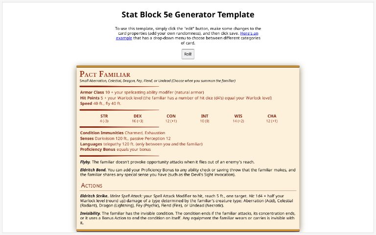 Stat Block 5e Generator Template