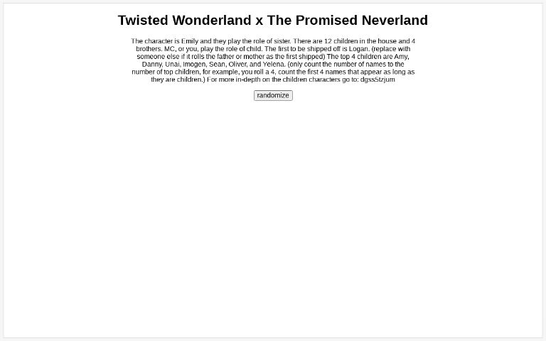 Twisted Wonderland x The Promised Neverland ― Perchance Generator