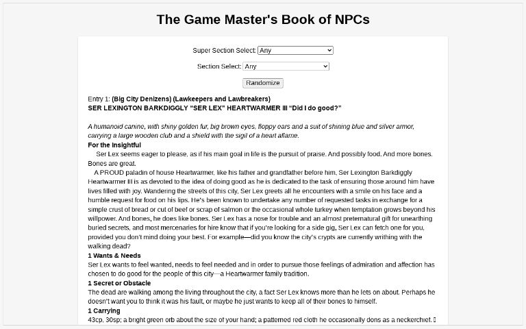 The Game Master's Book of NPCs ― Perchance Generator