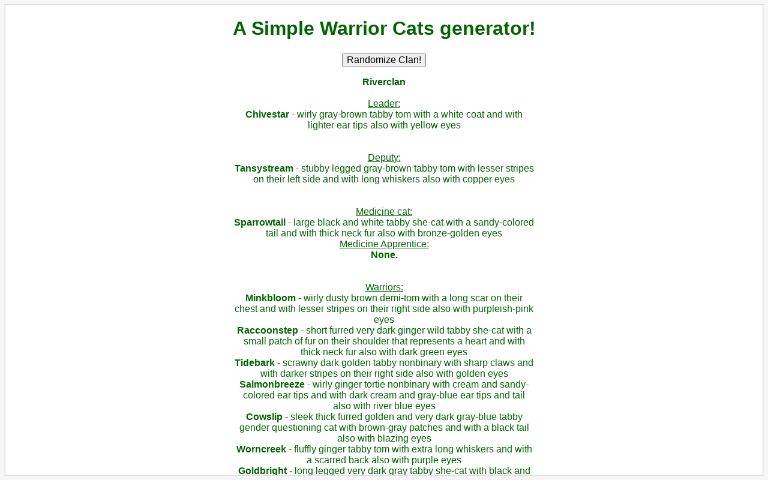 A Simple Warrior Cats generator!