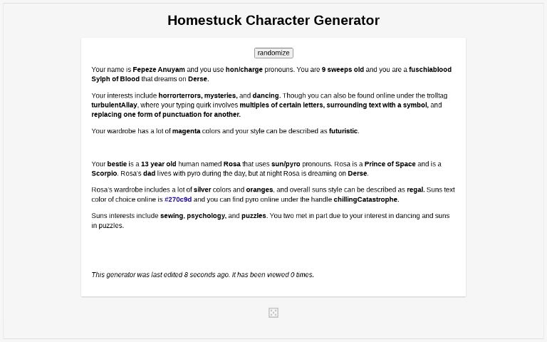 Homestuck Character Generator