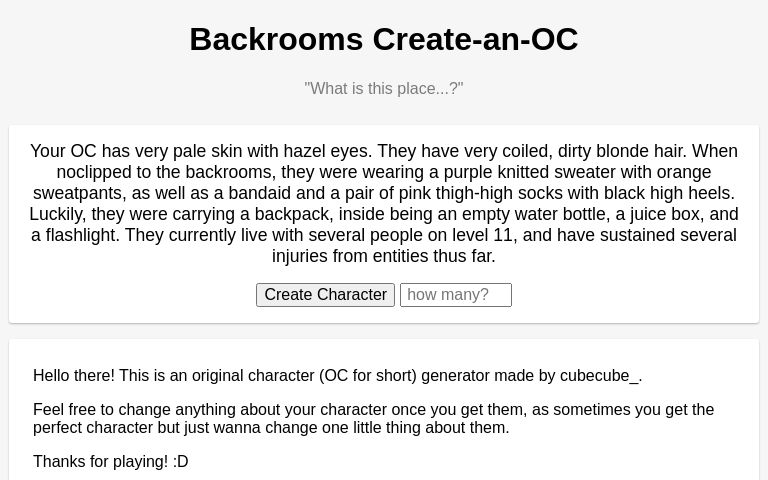 Backrooms Create-an-OC ― Perchance Generator