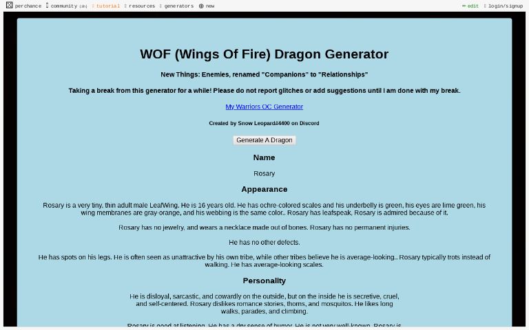 WOF (Wings Of Fire) Dragon Generator