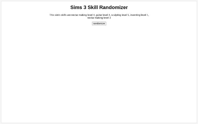 Sims 3 Skill Randomizer ― Perchance Generator
