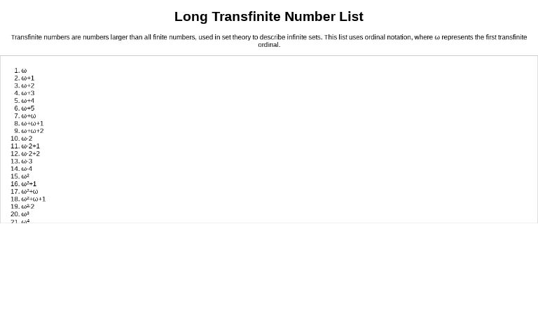 Long Transfinite Number List ― Perchance Generator