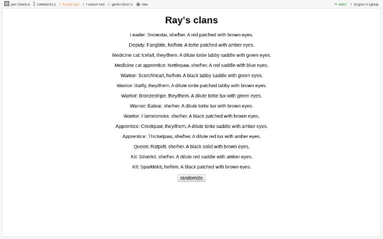 Ray's clans ― Perchance Generator