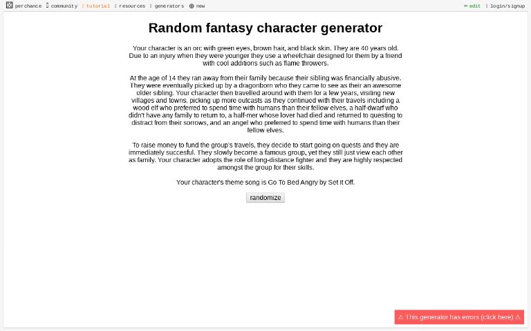 Random fantasy character generator