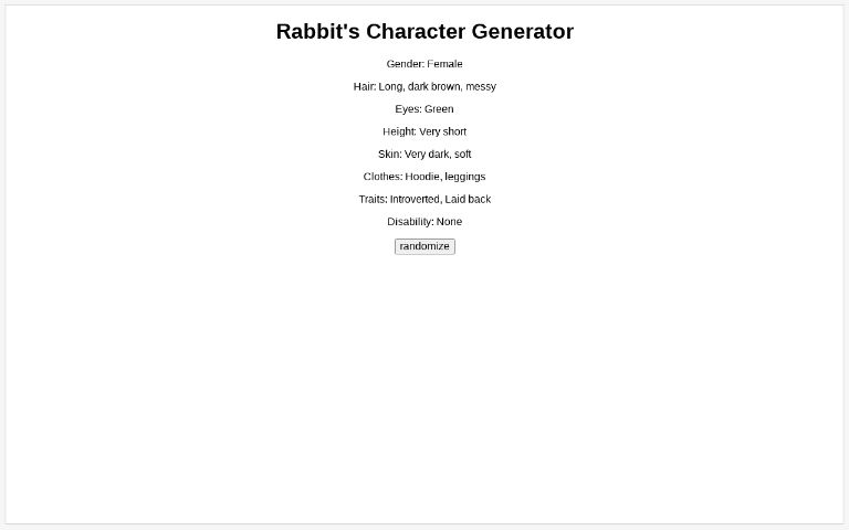Rabbit's Character Generator
