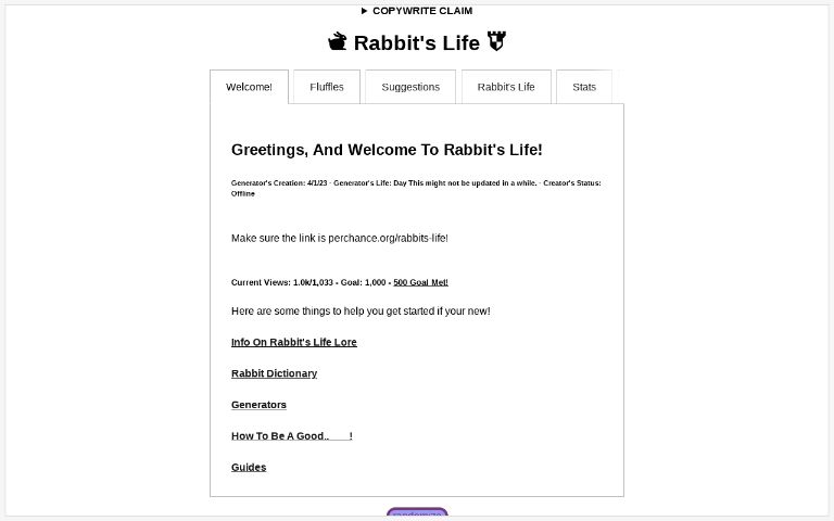 Rabbit's Life ― Perchance Generator