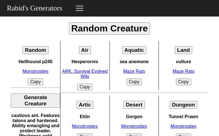 Random Creature ― Perchance Generator