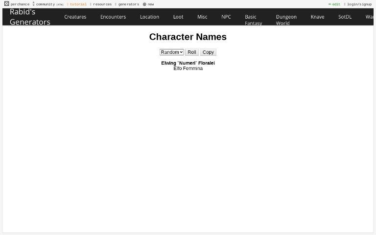 Character Names ― Perchance Generator